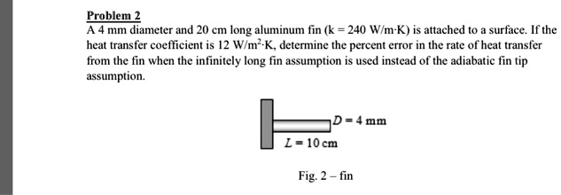SOLVED: Problem 2 A 4 mm diameter and 20 cm long aluminum fin (k = 240 ...