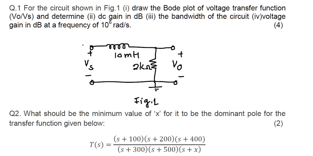 SOLVED: For the circuit shown in Fig.1, (i) draw the Bode plot of the voltage transfer function ...