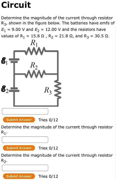 SOLVED: Determine the magnitude of the current through resistor R3, shown in the figure below ...