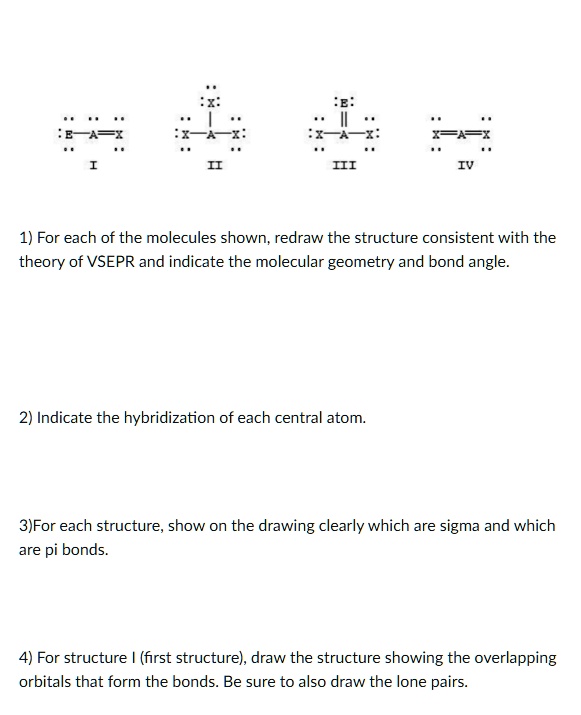 SOLVED: 1) For each of the molecules shown, redraw the structure consistent with the theory of ...
