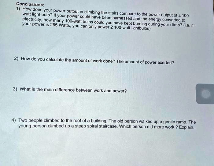 conclusions how does our power output in watt light bulb climbing the ...