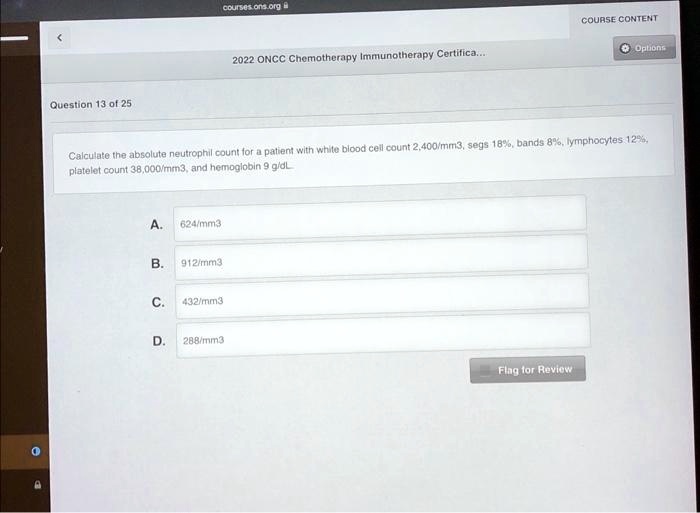 SOLVED: Texts: COURSE CONTENT Options 2022 ONCC Chemotherapy ...