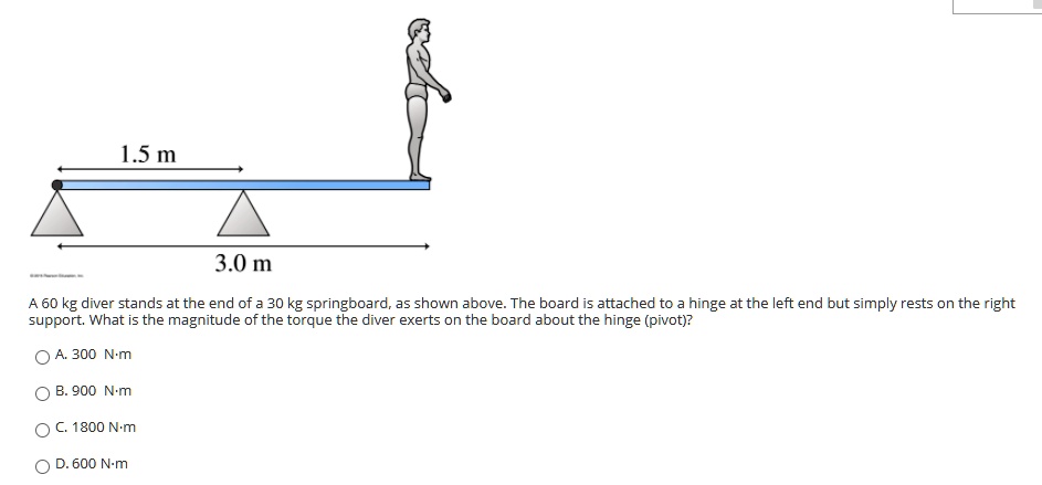 1.5 m 3.0 m A 60 kg diver stands at the end of a 30 kg springboard, as ...