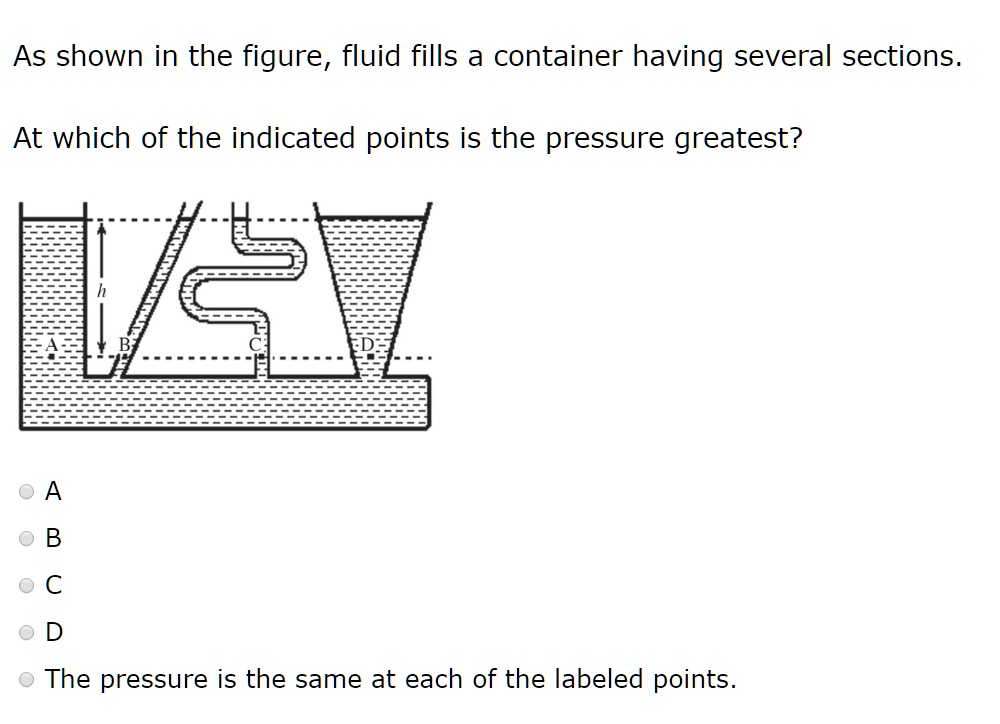 as shown in the figure fluid fills a container having several sections at which of the indicated ...