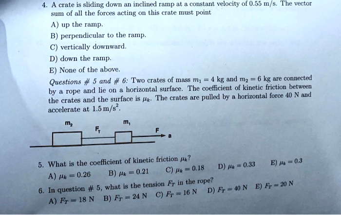 SOLVED: A crate is sliding down an inclined ramp at constant velocity ...