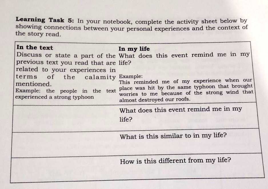 SOLVED: 'answer correctly please Learning Task 5: In your notebook, complete the activity sheet ...