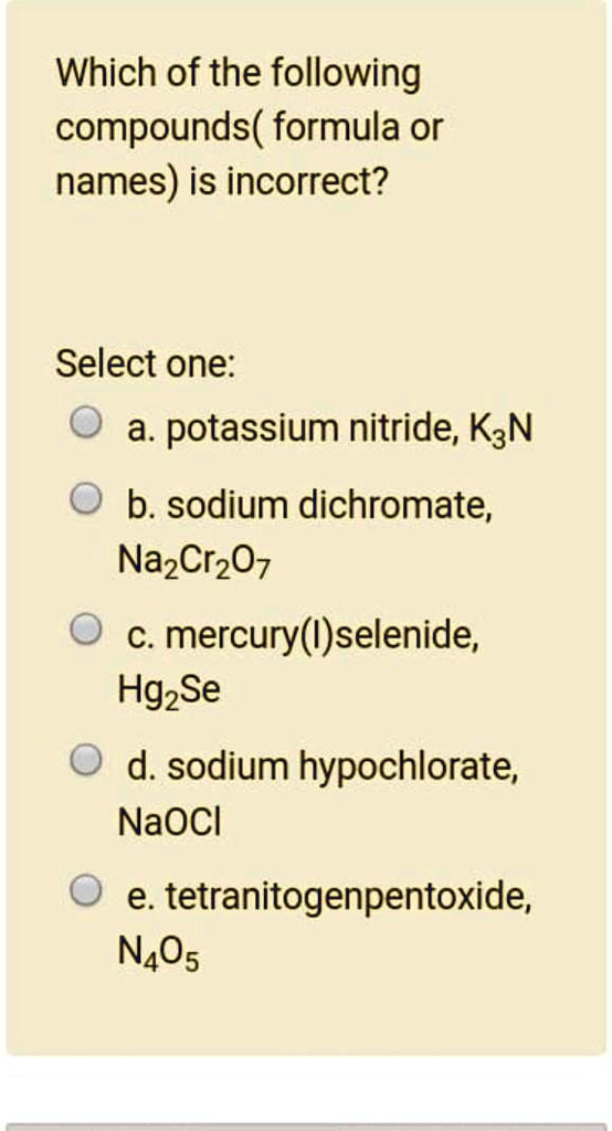 SOLVED:Which of the following compounds( formula or names) is incorrect ...