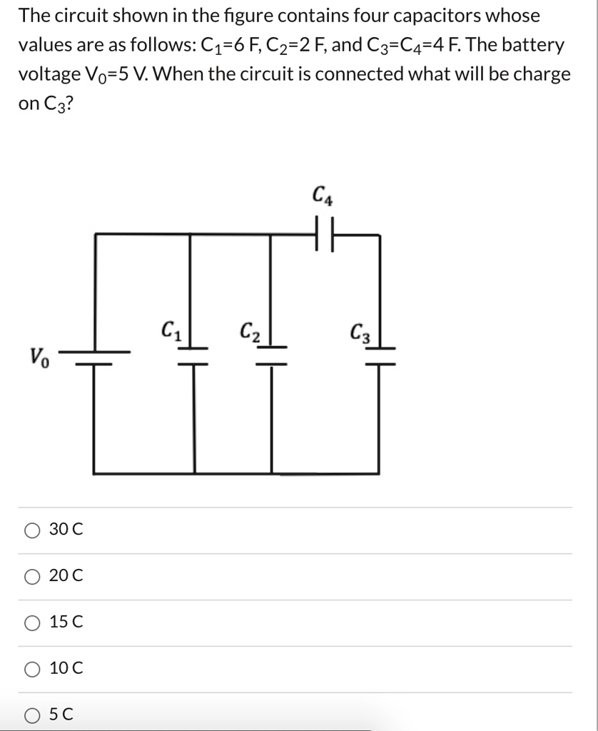 the circuit shown in the figure contains four capacitors whose values are as follows c1 6 f c2 2 ...