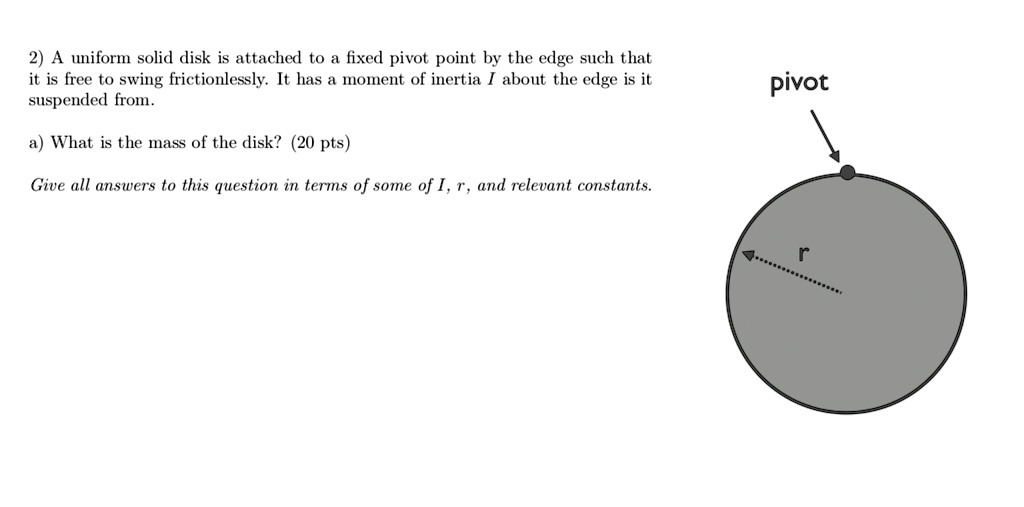 SOLVED: 2) A uniform solid disk is attached to a fixed pivot point by ...
