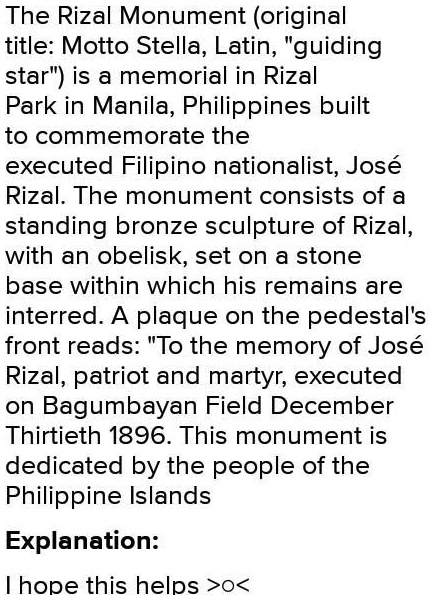 SOLVED: yarn na Po sana makatulong The Rizal Monument (original title ...