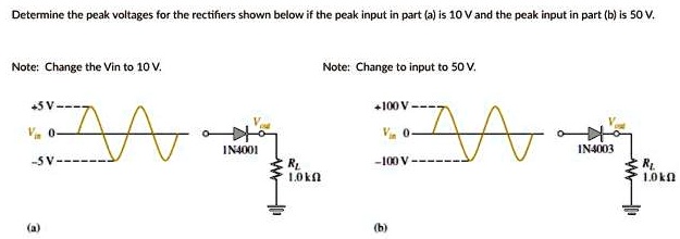 SOLVED: Text: Determine the peak voltages for the rectifiers shown below if the peak input in ...