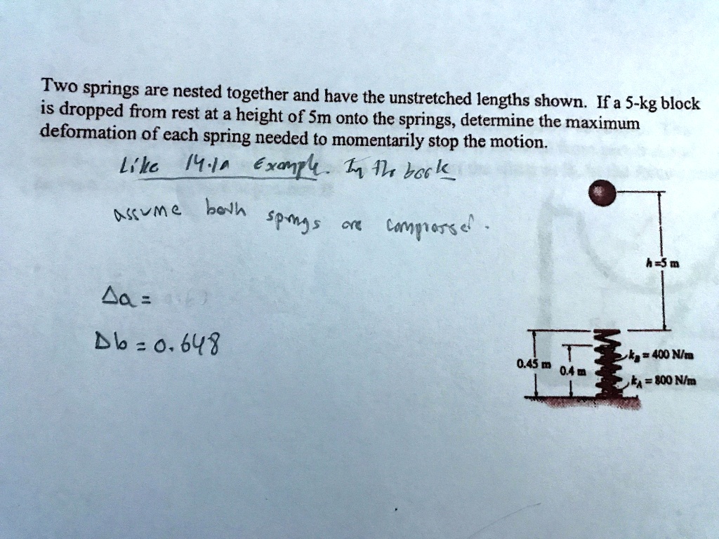 Two springs are nested together and have the unstretched lengths shown ...