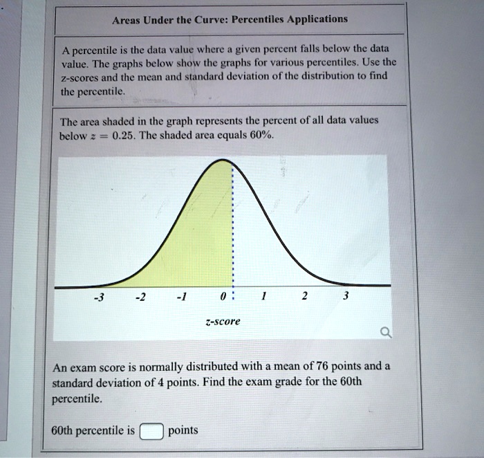 Areas Under the Curve: Percentiles Applications A percentile is the data value where a given ...
