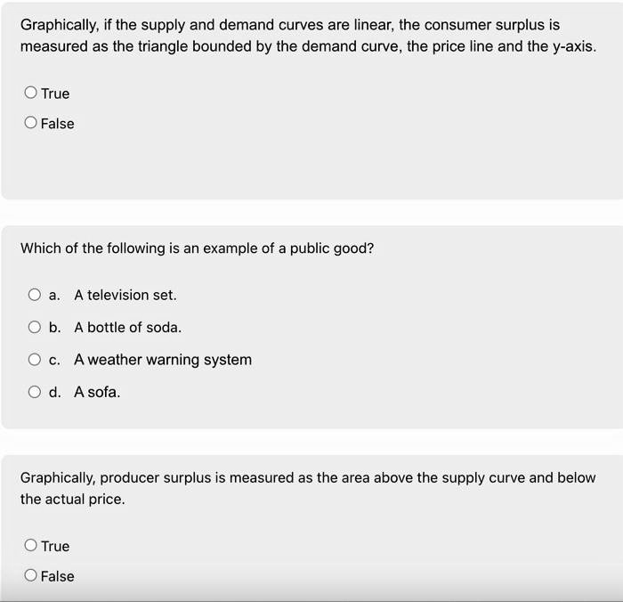 SOLVED: Texts: Graphically, if the supply and demand curves are linear ...