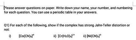 SOLVED: Please answer questions on paper. Wtlte = down Yur namc your number, and numbering each ...