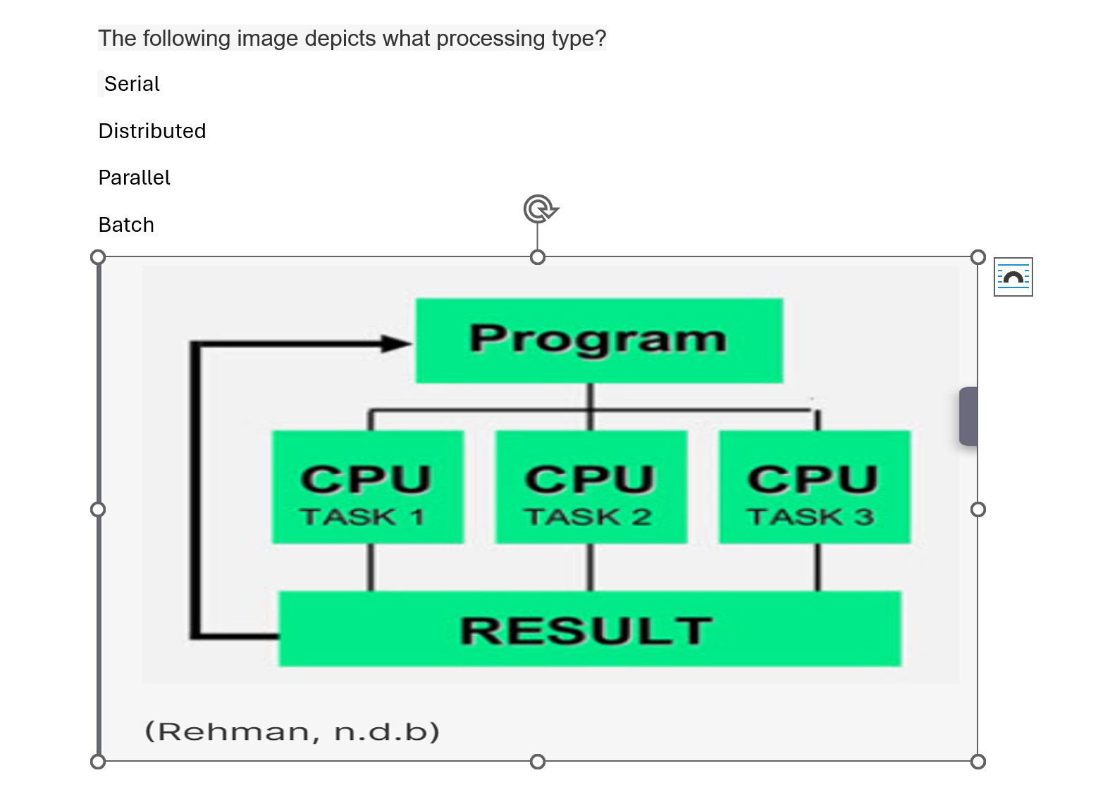 The Following Image Depicts What Processing Type Serial Distributed Parallel Batch Rehman Ndb