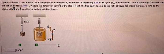 SOLVED: Figure a below shows a metal block hanging from a spring scale ...