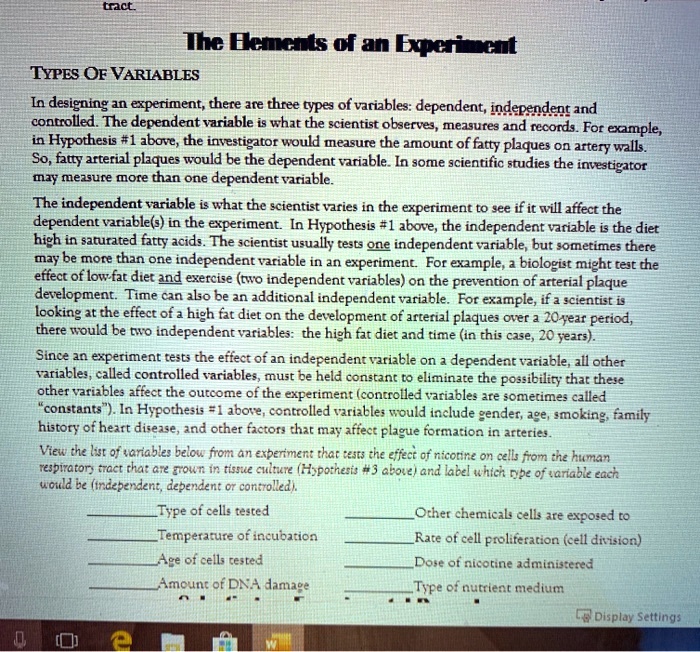 SOLVED: Ccc Ic Ekncuts d an Expertent TYPES OF VARIABLES In designing ...