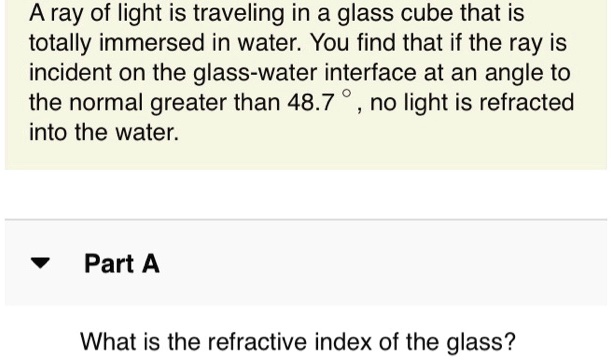 SOLVED: A ray of light is traveling in a glass cube that is totally ...