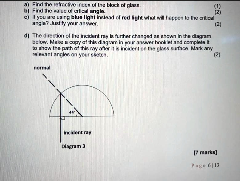 a find the refractive index of the block of glass b find the value of ...