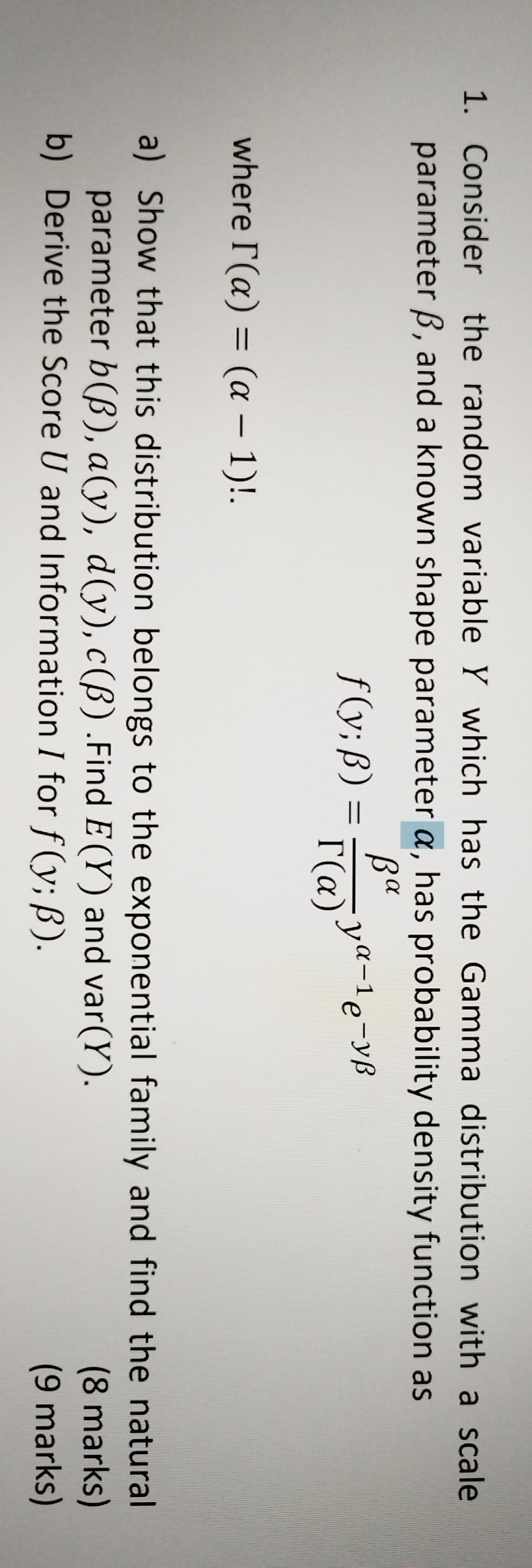 SOLVED: 1. Consider the random variable Y which has the Gamma distribution with a scale ...