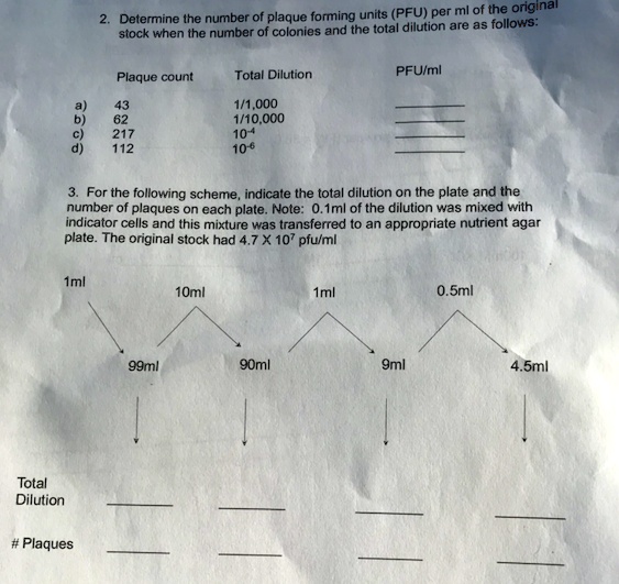 SOLVED: Determine the number of plaque forming units (PFU) per ml of ...