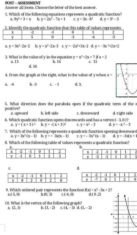 grade 9 mathematics pre test fost assessment answer allitems choosethe ...