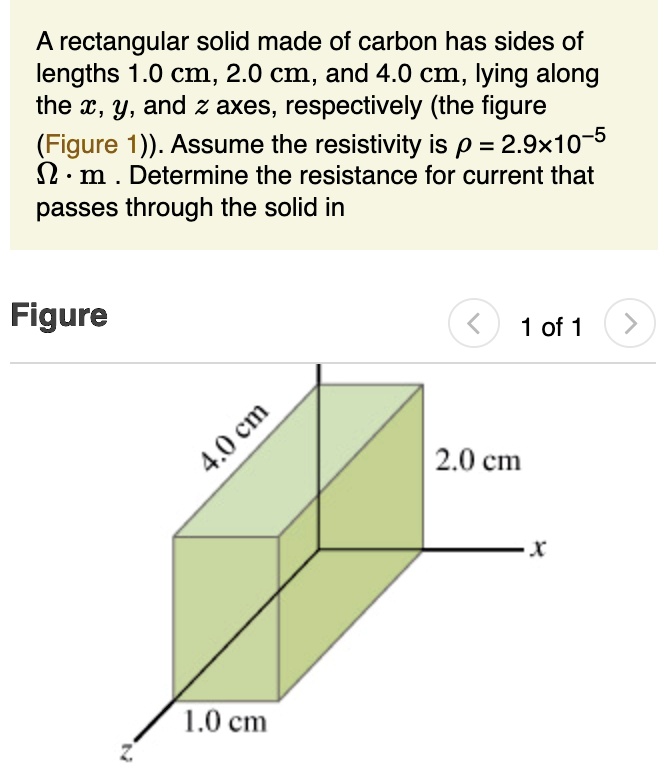 A rectangular solid made of carbon has sides of lengths 1.0 cm, 2.0 cm ...