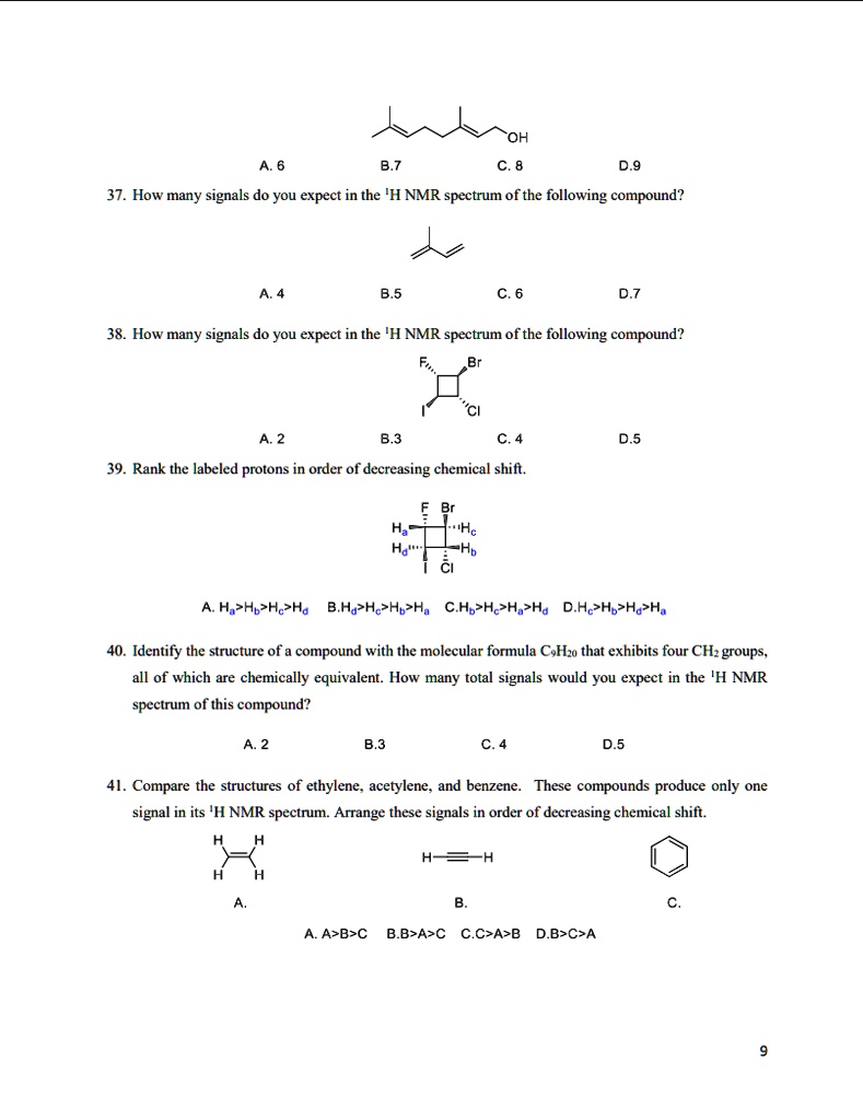 a 6 b7 oh c 8 d9 37 how many signals do you expect in the 1h nmr ...
