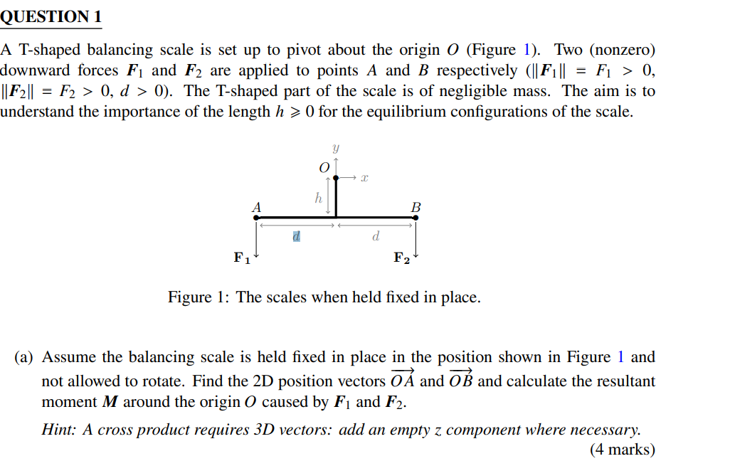 SOLVED: QUESTION 1 A T-shaped balancing scale is set up to pivot about ...