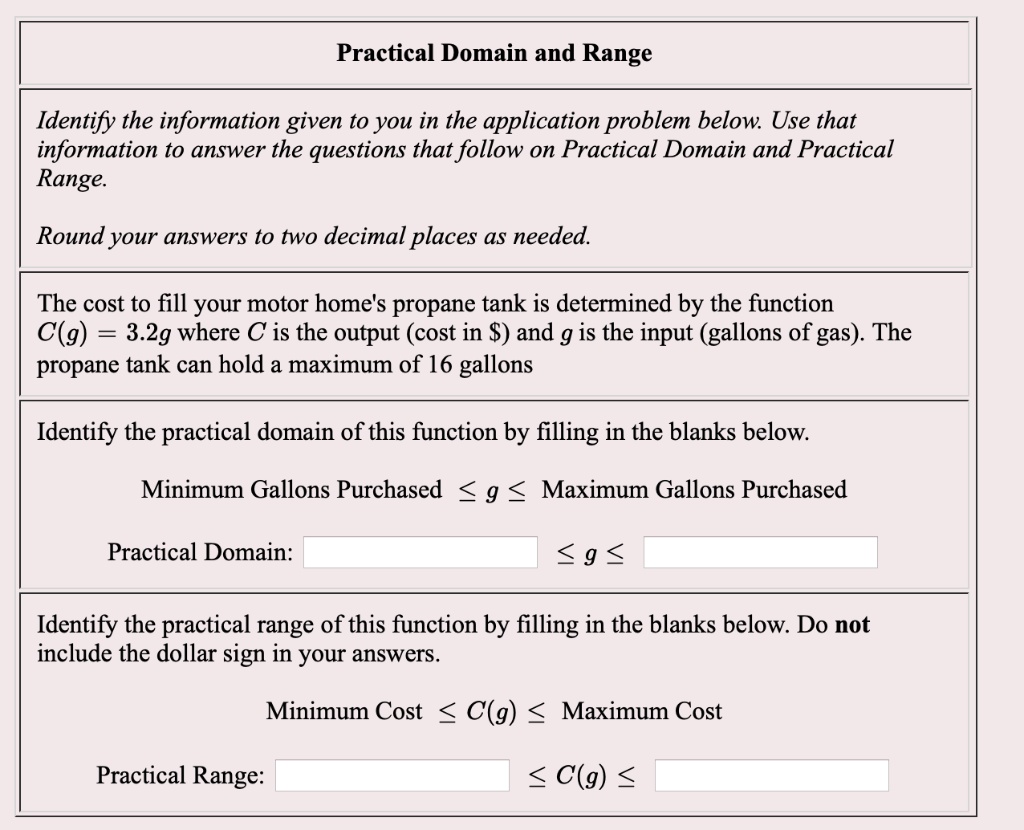 practical domain and range identify the information given to you in the ...