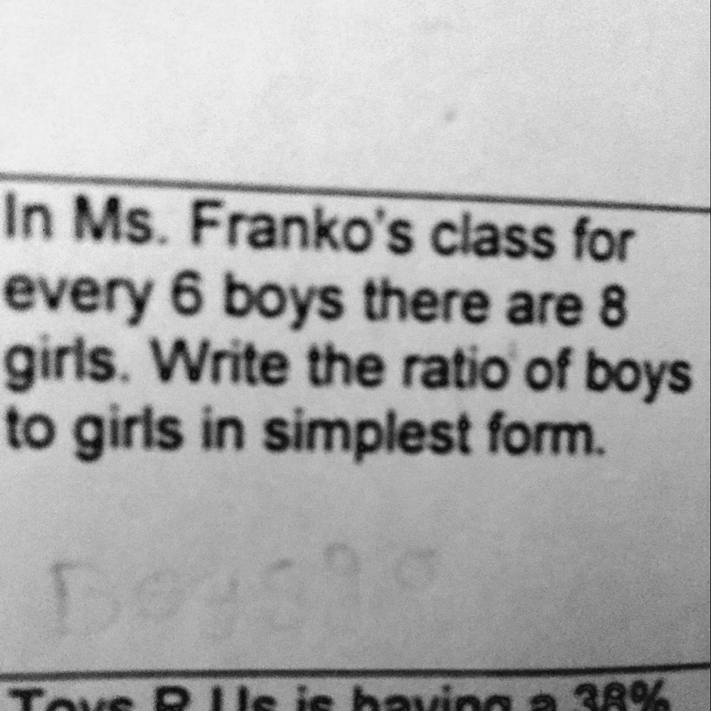 SOLVED: How to write the ratio of the number of 6 boys and 8 girls In ...