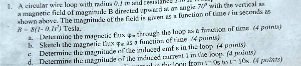 a circular wire loop with radius 01m and resistance at an angle of 70 ...