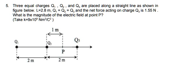 SOLVED: Three equal charges Q, and Q, are placed along a straight line as shown in the figure ...