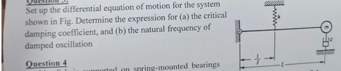 Set up the differential equation of motion for the system shown in Fig. Determine the expression ...