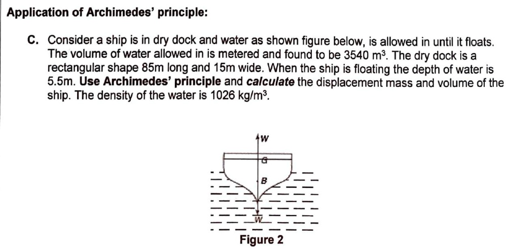 Application of Archimedes' principle: C. Consider a ship is in dry dock ...