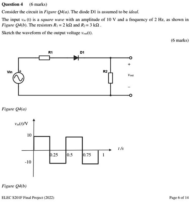 Question 4 (6 marks) Consider the circuit in Figure Q4(a). The diode D1 is assumed to be ideal ...