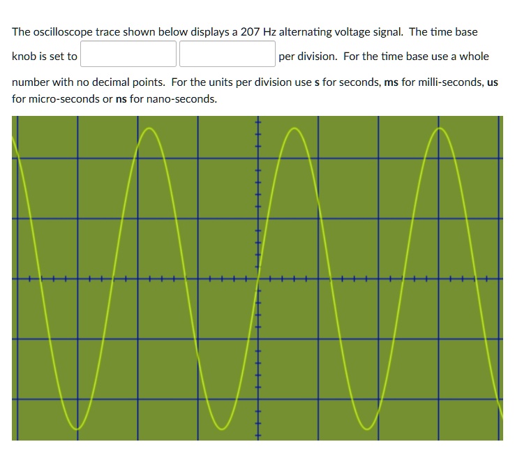 SOLVED: The oscilloscope trace shown below displays 207 Hz alternating ...