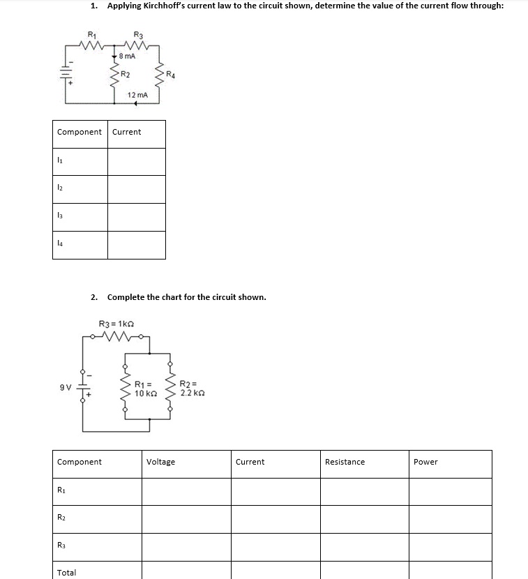 1. Applying Kirchhoff's current law to the circuit shown, determine the value of the current ...