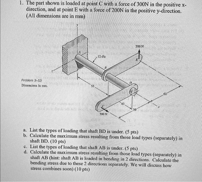 1. The part shown is loaded at point C with a force of 300N in the ...