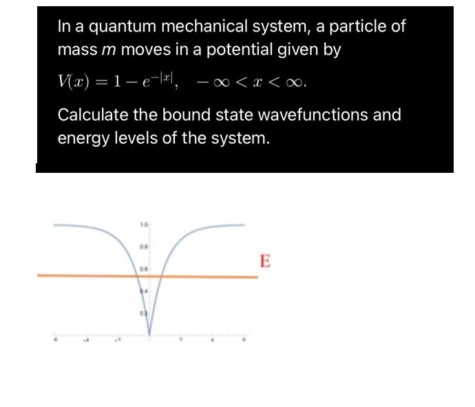 In a quantum mechanical system, a particle of mass m moves in a potential given by V(x)=1-e^-|x|, -∞