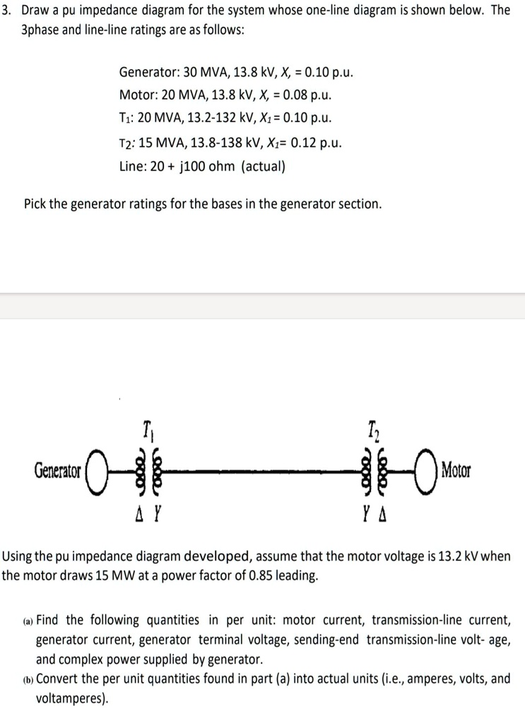 3. Draw a pu impedance diagram for the system whose one-line diagram is shown below. The 3phase ...