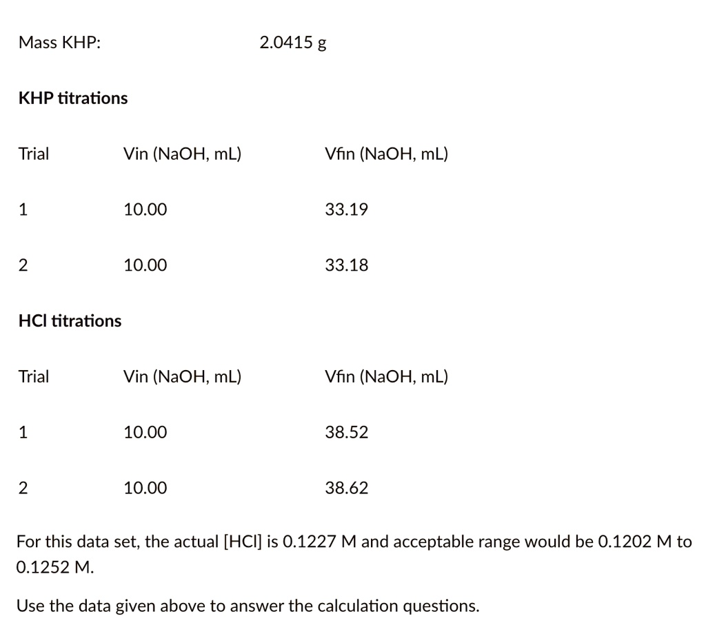 SOLVED: Texts: The standardized NaOH solution was used to determine the concentration of HCl(aq ...