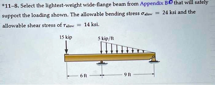 SOLVED: 11-8. Select the lightest-weight wide-flange beam from Appendix ...