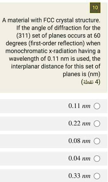 10 A material with FCC crystal structure. If the angle of diffraction for the (311) set of ...