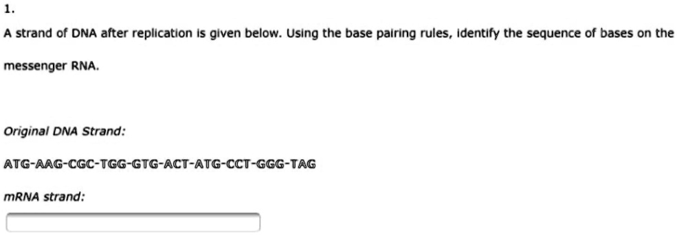 a strand of dna after replication is given below using the base palring rules identify the ...