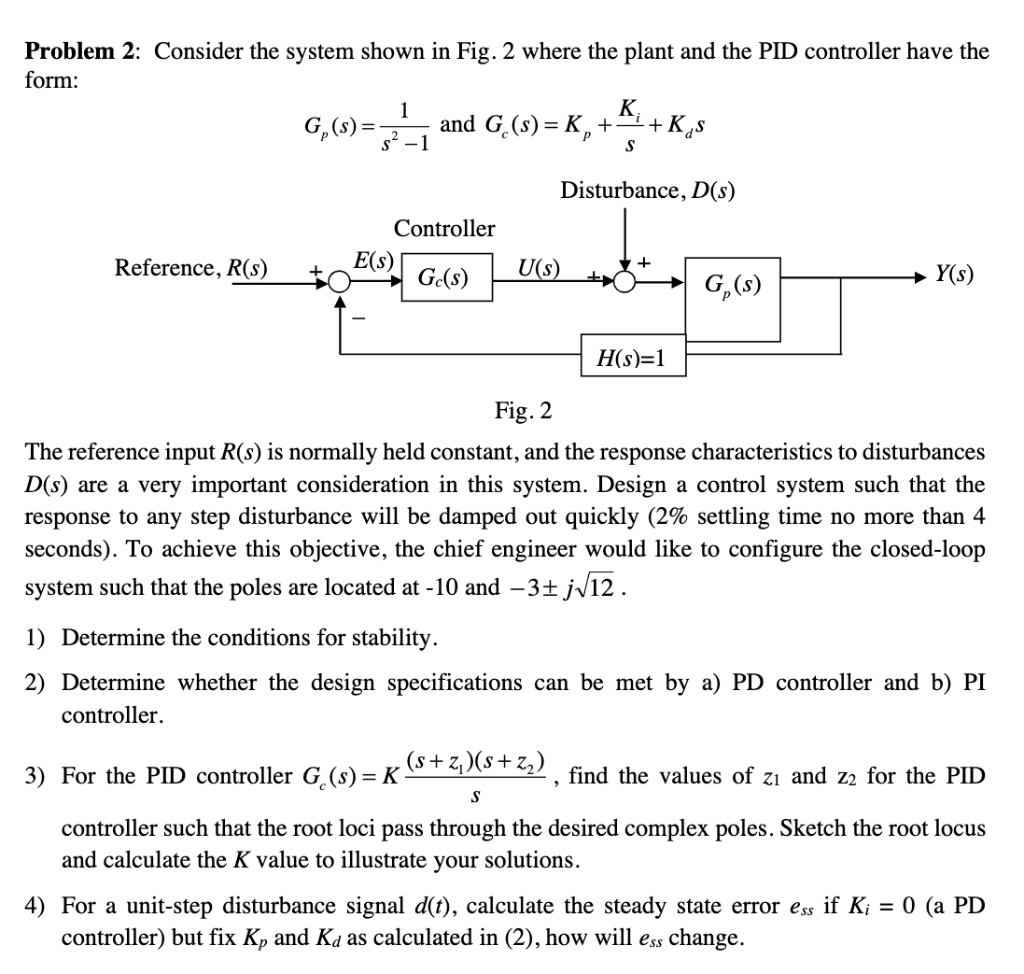 SOLVED: Problem 2: Consider the system shown in Fig. 2 where the plant and the PID controller ...