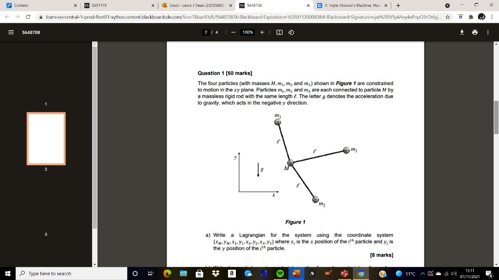 SOLVED: The four particles (with masses M, m1, m2, and m3) shown in Figure 1 are constrained to ...