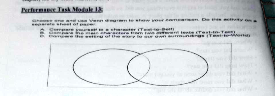SOLVED: "Performance Task Module 13: on a Choose one and use Venn ...
