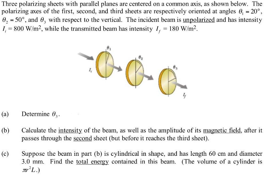 Three polarizing sheets with parallel planes are centered on a common ... Three polarizing sheets with parallel planes are centered on a common ...